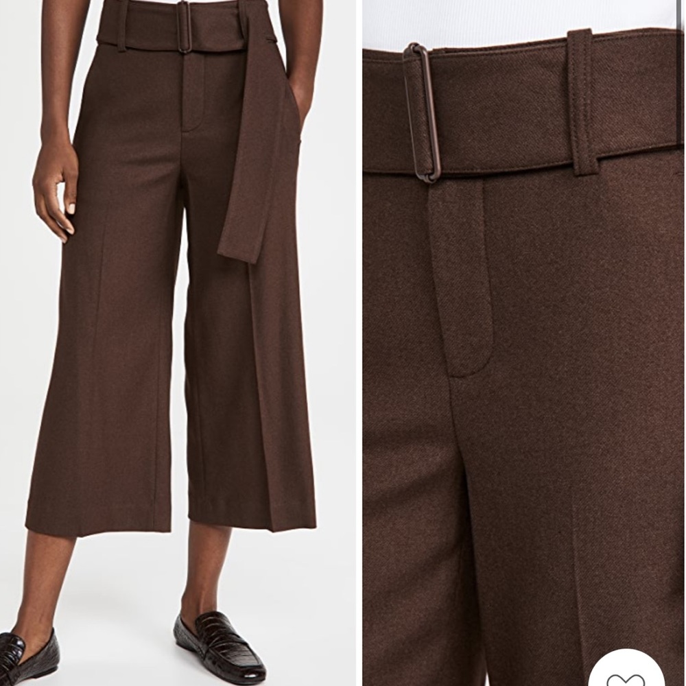 Vince Belted Wool Culottes In Chocolate Brown Gem